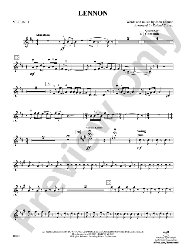 Lennon: 2nd Violin: 2nd Violin Part - Digital Sheet Music Download