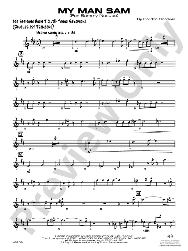 My Man Sam: Baritone T.C.: Baritone T.C. Part - Digital Sheet Music ...
