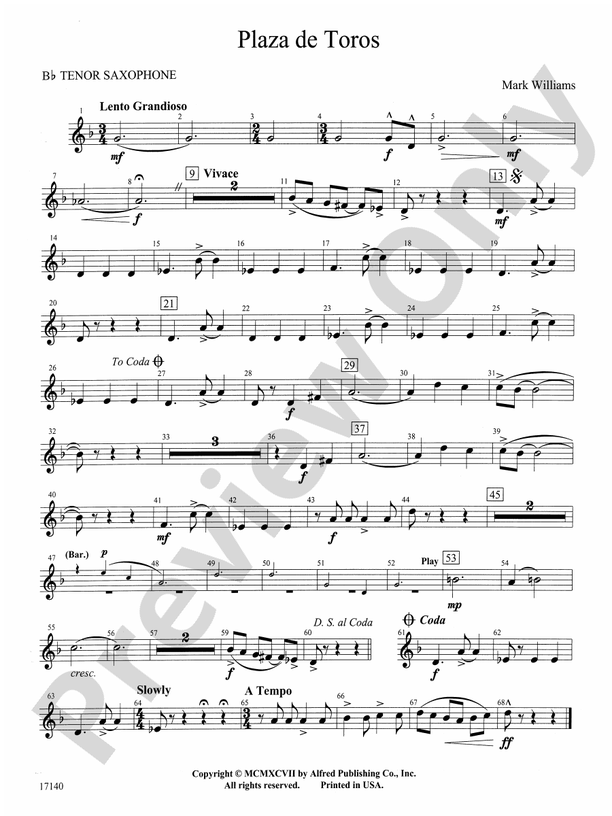 Plaza de Toros: B-flat Tenor Saxophone: B-flat Tenor Saxophone Part - Digital Sheet Music Download