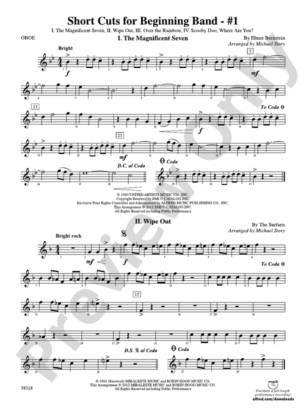 Short Cuts for Beginning Band -- #1: Oboe: Oboe Part - Digital Sheet ...