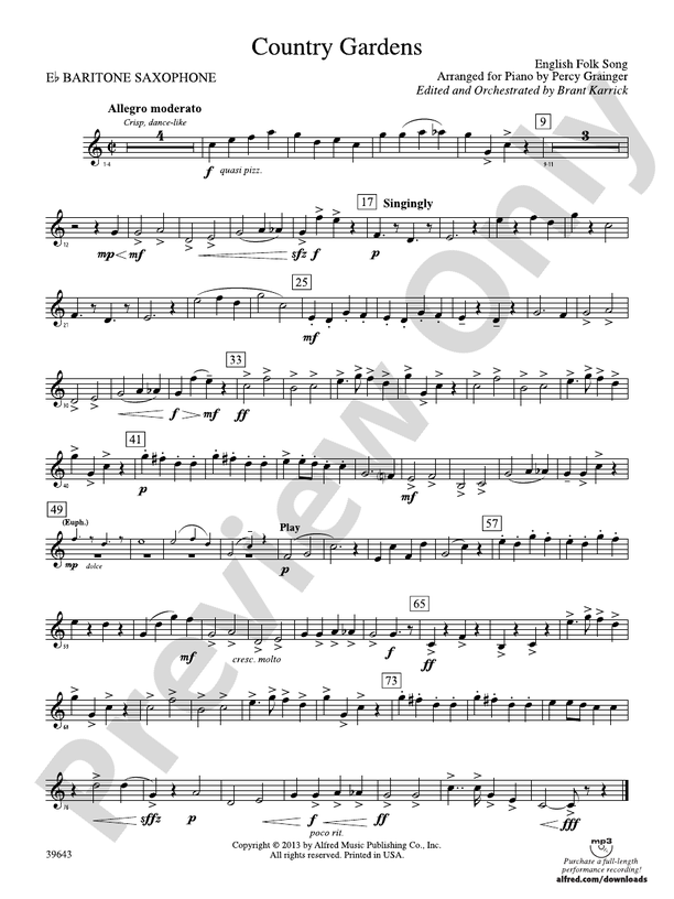 Country Gardens: E-flat Baritone Saxophone: E-flat Baritone Saxophone Part - Digital Sheet Music ...