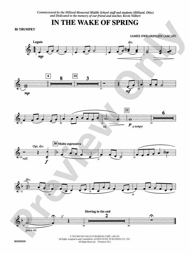 In the Wake of Spring: 1st B-flat Trumpet: 1st B-flat Trumpet Part ...