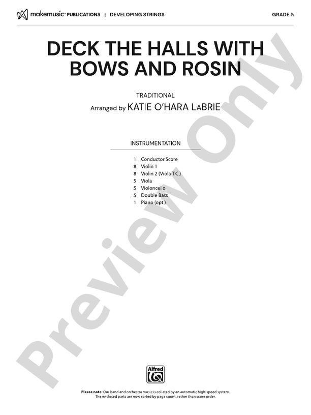 Deck the Halls With Bows and Rosin: String Orchestra Conductor Score ...