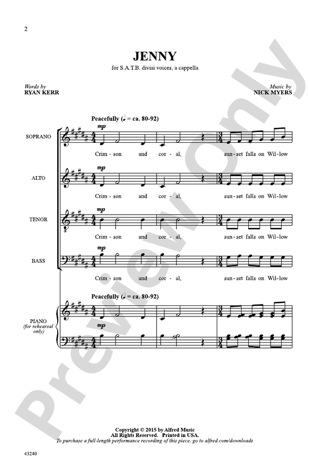 Jenny: SATB Choral Octavo: Nick Myers - Digital Sheet Music Download