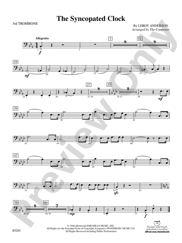The Syncopated Clock: 3rd Trombone: 3rd Trombone Part - Digital Sheet ...