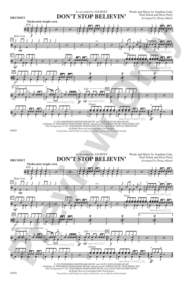 Don't Stop Believin': Drums: Drums Part - Digital Sheet Music Download