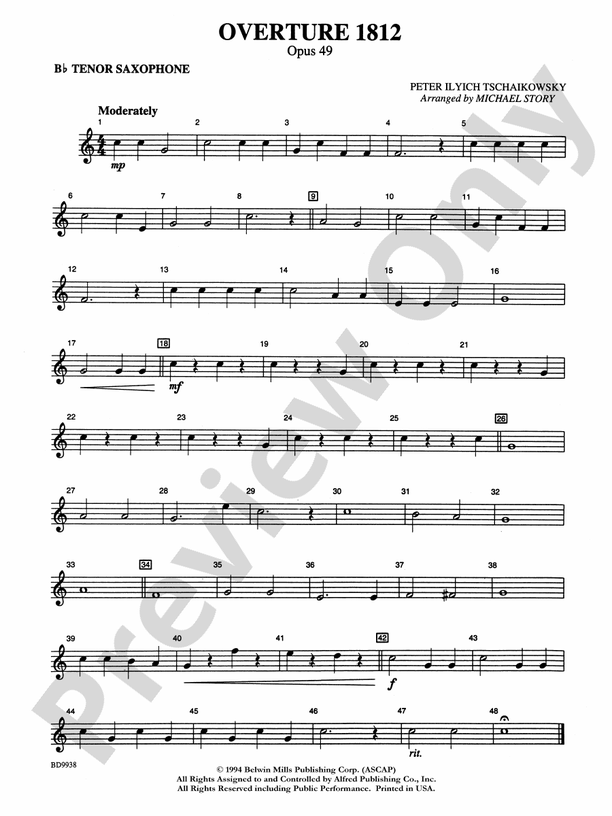 Overture 1812: B-flat Tenor Saxophone: B-flat Tenor Saxophone Part - Digital Sheet Music Download