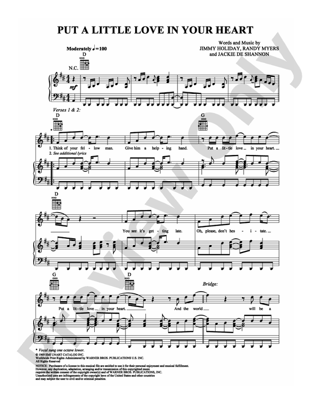 Put a Little Love in Your Heart: Piano/Vocal/Chords: Anne Murray ...