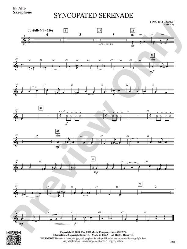 Syncopated Serenade: E-flat Alto Saxophone: E-flat Alto Saxophone Part ...