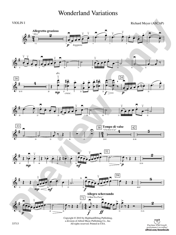 Wonderland Variations: 1st Violin: 1st Violin Part - Digital Sheet Music Download