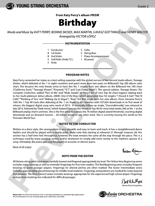 Birthday: Score: String Orchestra Score - Digital Sheet Music Download