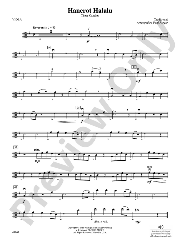 Hanerot Halalu: Viola: Viola Part - Digital Sheet Music Download