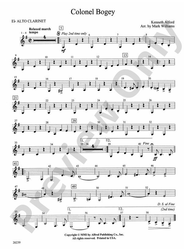 Colonel Bogey: E-flat Alto Clarinet: E-flat Alto Clarinet Part ...