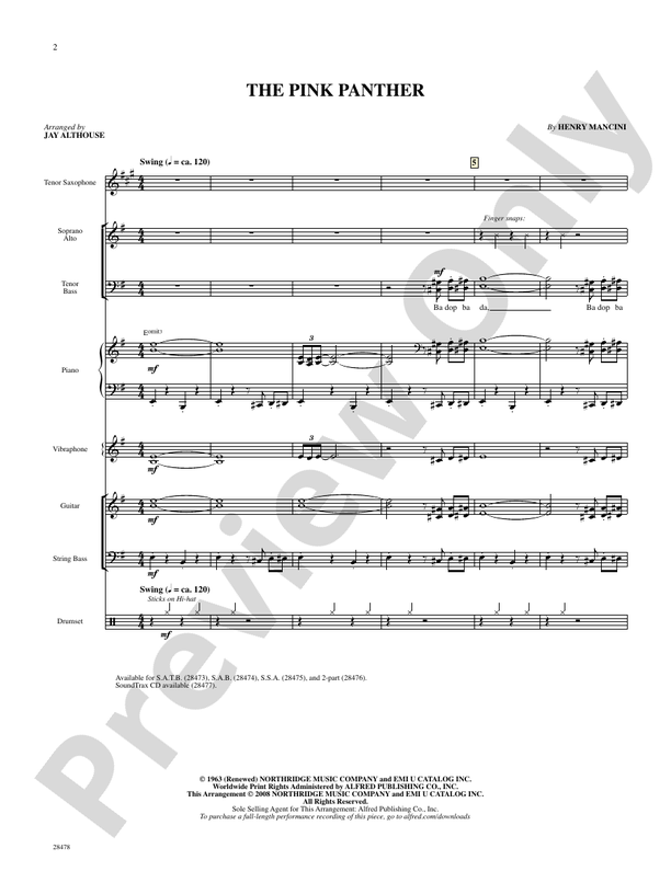The Pink Panther: Score: Choir Score - Digital Sheet Music Download