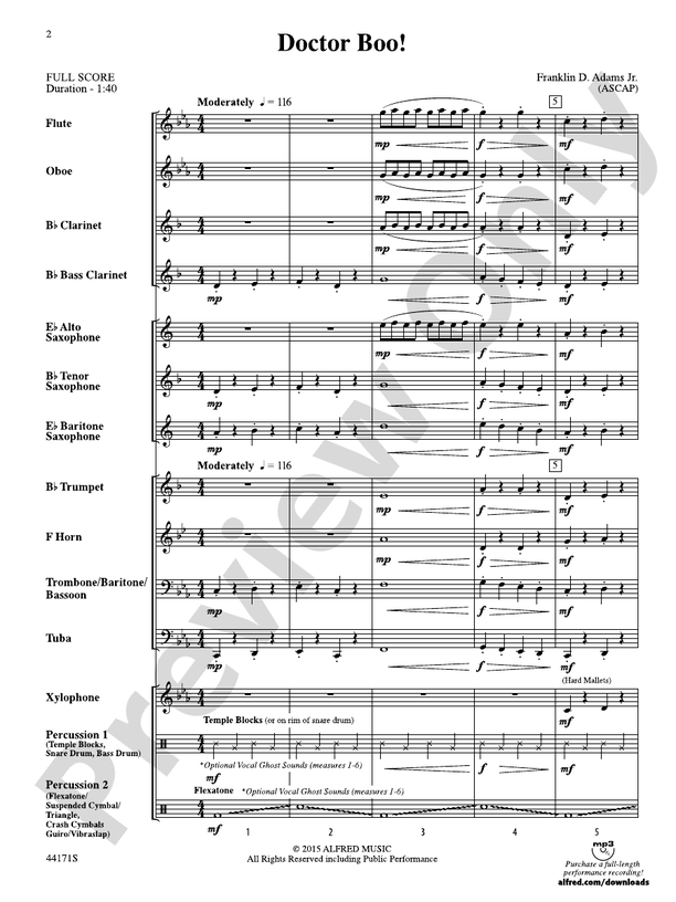 Doctor Boo!: Concert Band Conductor Score & Parts: Franklin D. Adams ...