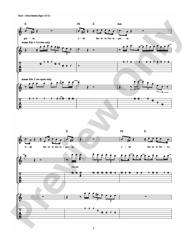 Africa Bamba: Guitar TAB: Carlos Santana - Digital Sheet Music Download