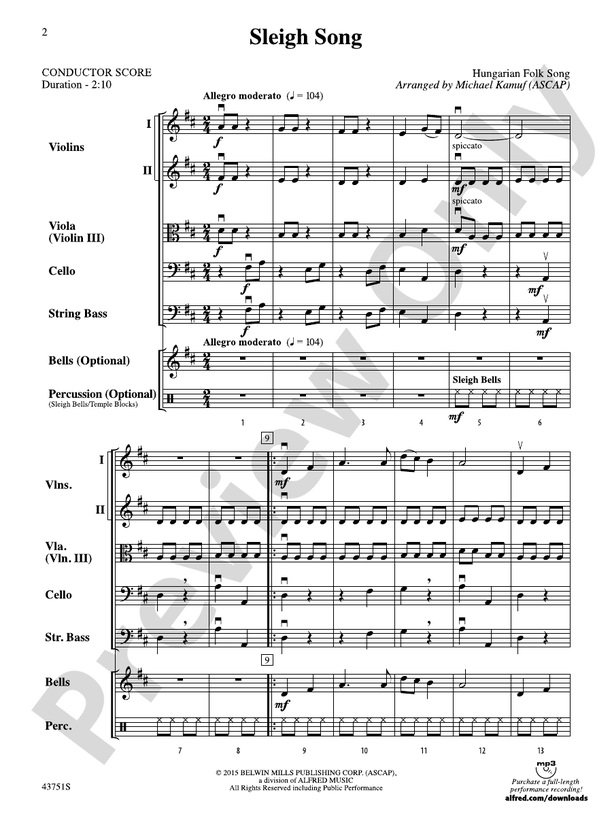 Sleigh Song: String Orchestra Conductor Score & Parts - Digital Sheet ...
