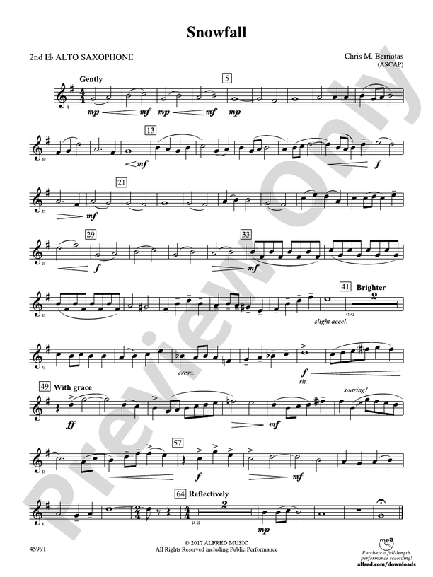 Snowfall: 2nd E-flat Alto Saxophone: 2nd E-flat Alto Saxophone Part - Digital Sheet Music Download