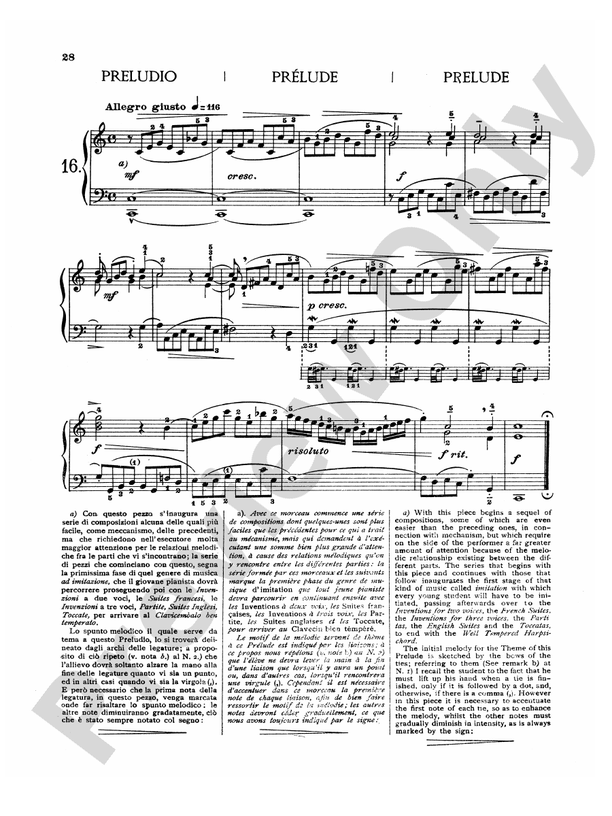 Bach: Twenty Three Easy Pieces (Ed. Mugellini): 16. Prelude in C Major ...