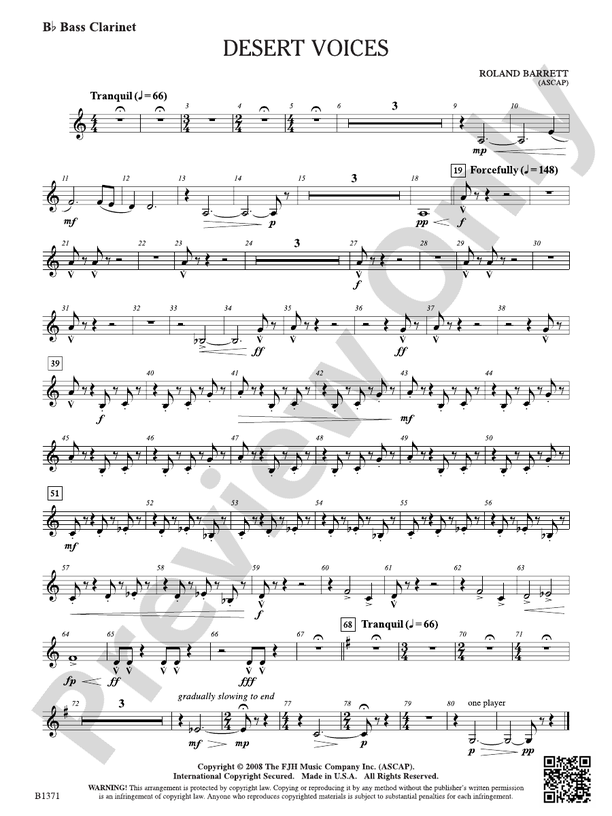 Desert Voices: B-flat Bass Clarinet: B-flat Bass Clarinet Part: Roland ...