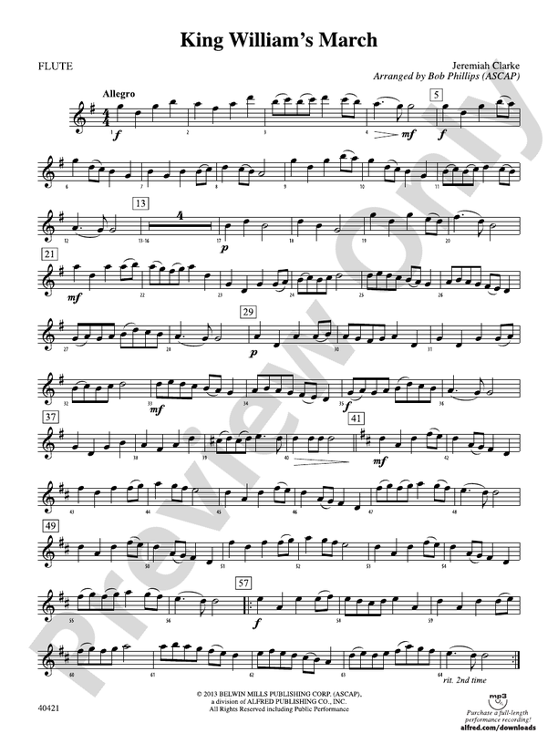 King William's March: Flute: Flute Part - Digital Sheet Music Download