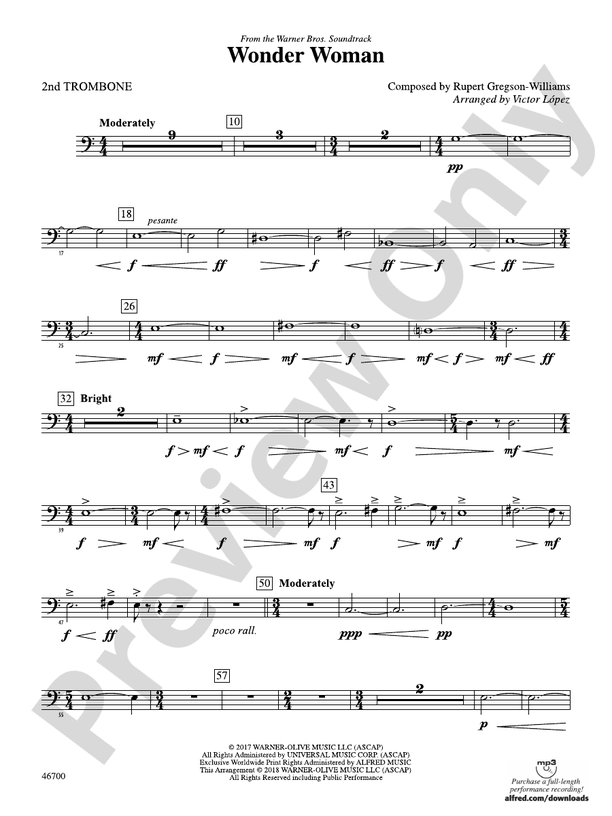 Wonder Woman: From the Warner Bros. Soundtrack: 2nd Trombone: 2nd ...