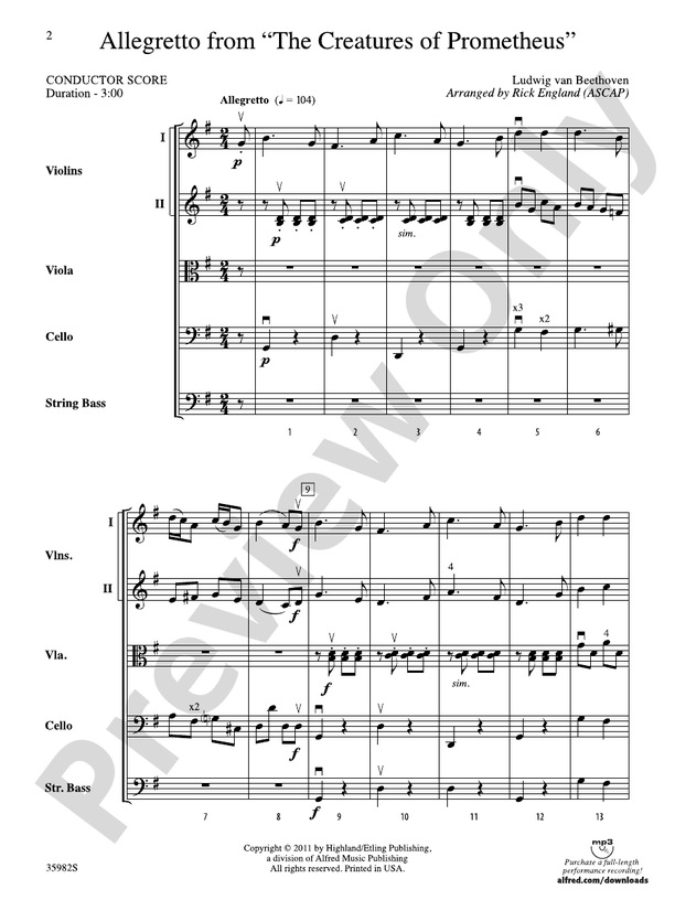 Allegretto from The Creatures of Prometheus: Score: String Orchestra ...