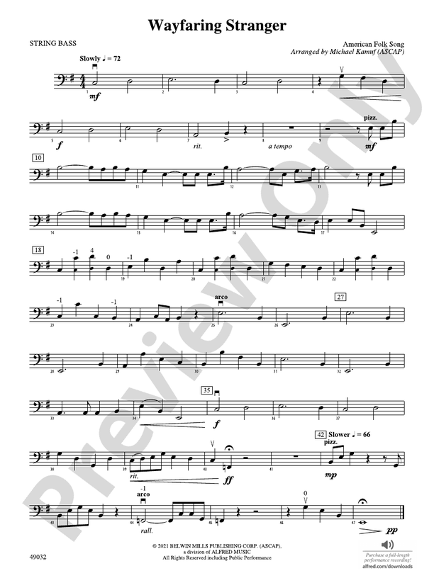 Wayfaring Stranger String Bass String Bass Part Digital Sheet Music