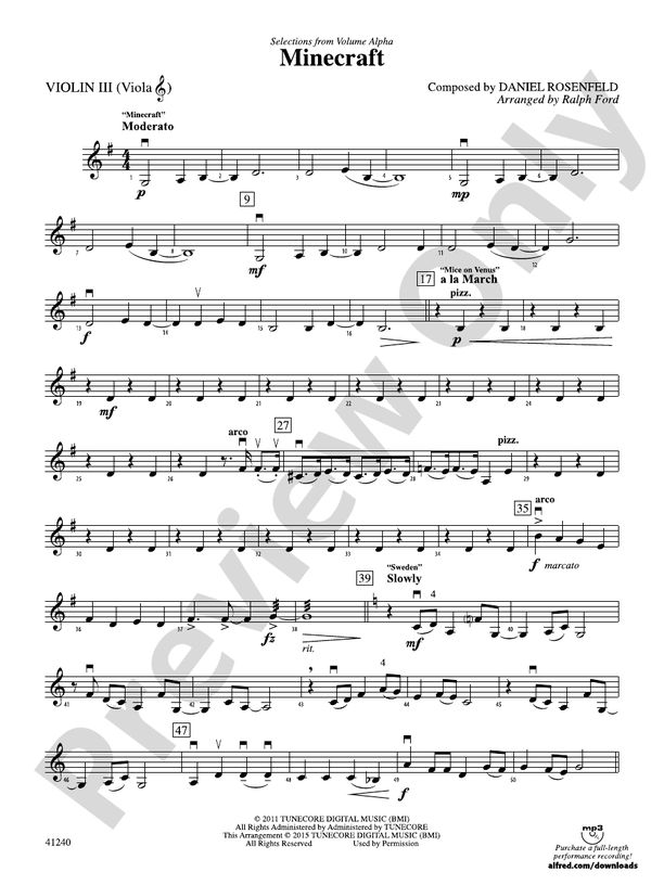 Minecraft: 3rd Violin (Viola [TC]): 3rd Violin (Viola [TC]) Part ...