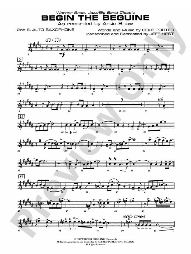 Begin the Beguine: 2nd E-flat Alto Saxophone: 2nd E-flat Alto Saxophone ...