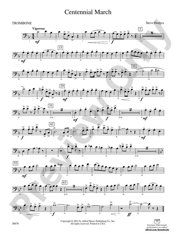 Centennial March: 1st Trombone: 1st Trombone Part - Digital Sheet Music ...