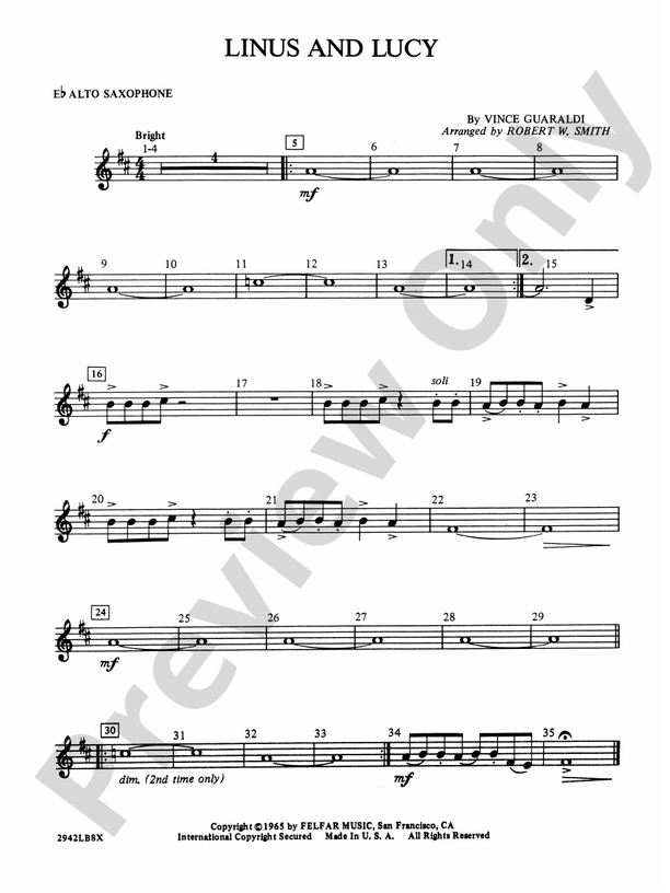 Linus and Lucy: E-flat Alto Saxophone: E-flat Alto Saxophone Part ...