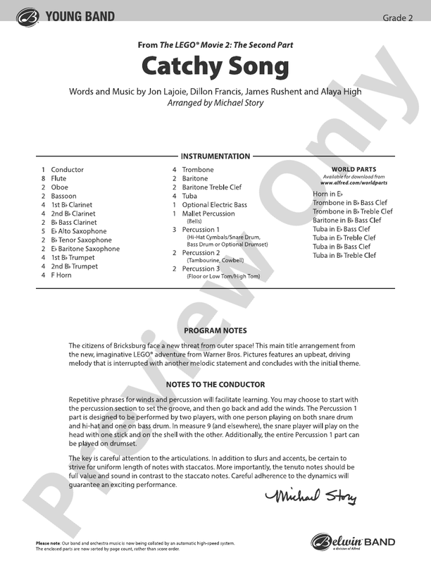 Catchy Song: Score: Concert Band Score - Digital Sheet Music Download