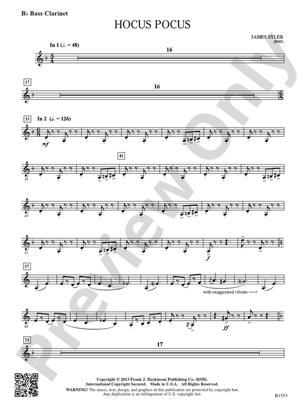Hocus Pocus: B-flat Bass Clarinet: B-flat Bass Clarinet Part: James ...