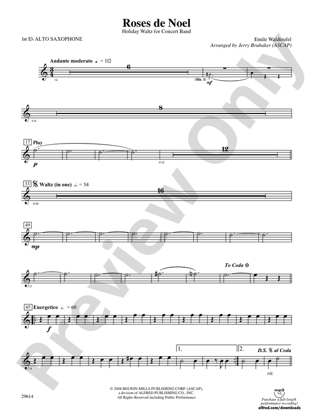 Roses de Noel: E-flat Alto Saxophone: E-flat Alto Saxophone Part ...