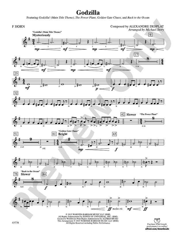 Godzilla: 1st F Horn: 1st F Horn Part - Digital Sheet Music Download