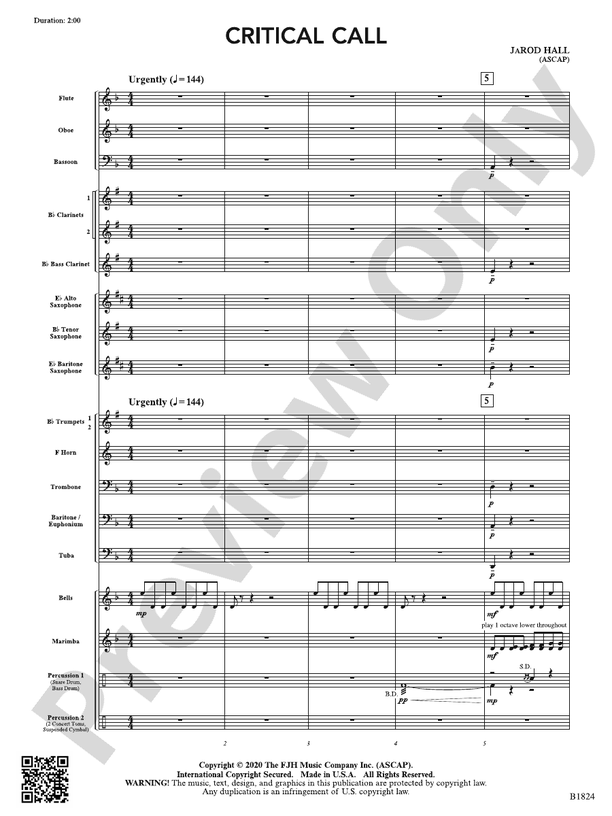 Critical Call: Score: Concert Band Score: JaRod Hall - Digital Sheet ...