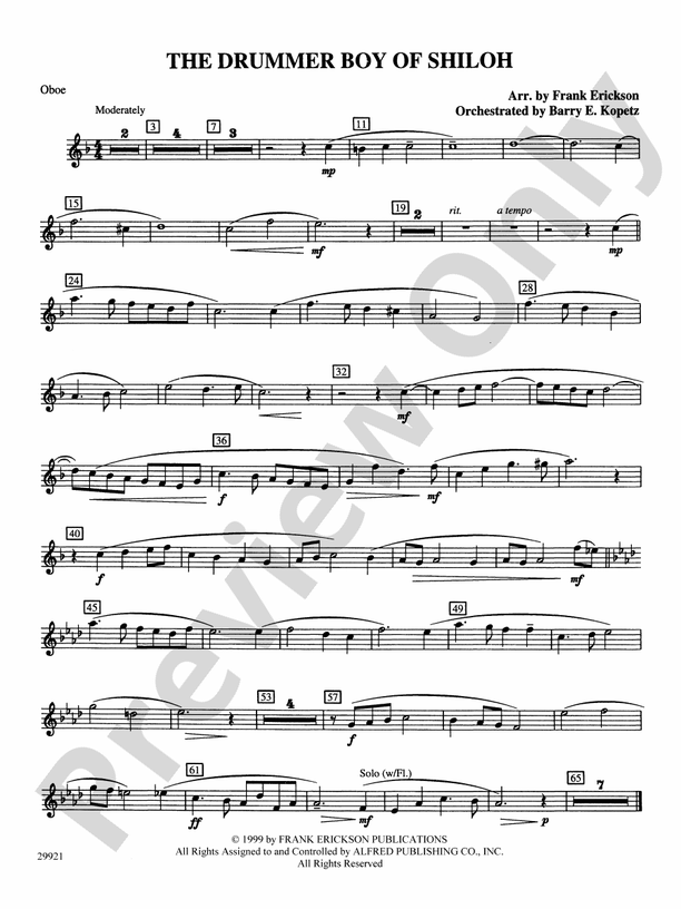 The Drummer Boy of Shiloh: Oboe: Oboe Part - Digital Sheet Music Download