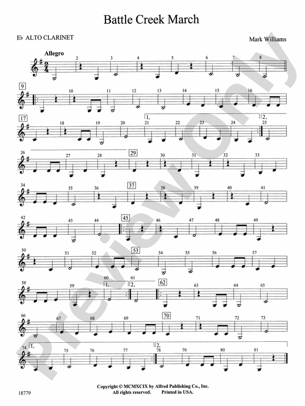 Battle Creek March: E-flat Alto Clarinet: E-flat Alto Clarinet Part ...