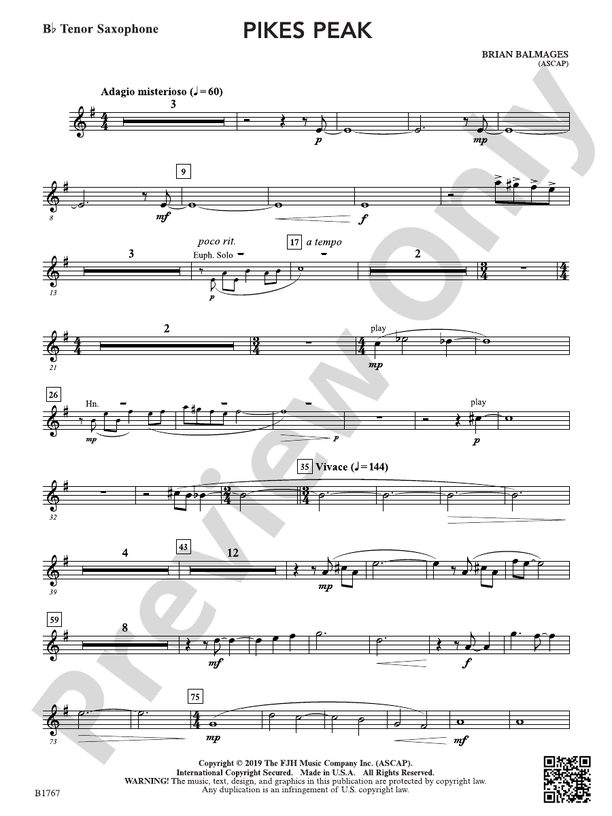 Pikes Peak: B-flat Tenor Saxophone: B-flat Tenor Saxophone Part: Brian Balmages - Digital Sheet ...