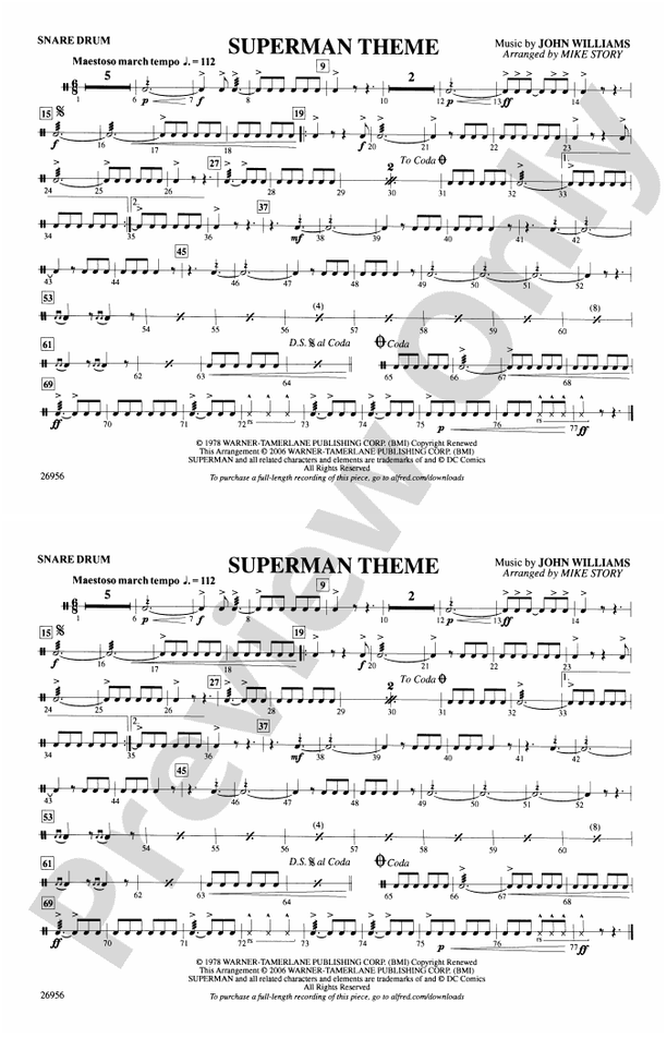 Superman Theme: Snare Drum: Snare Drum Part - Digital Sheet Music Download