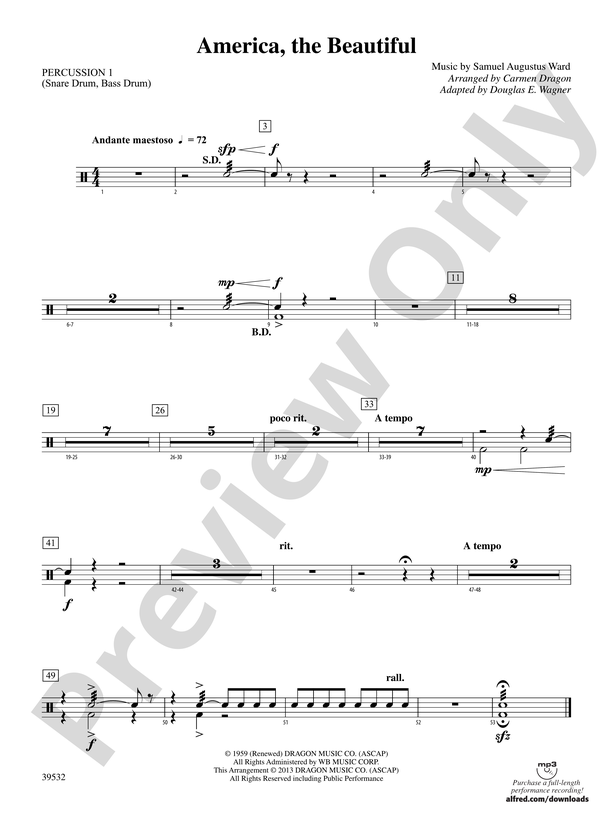 America, the Beautiful: 1st Percussion: 1st Percussion Part - Digital ...