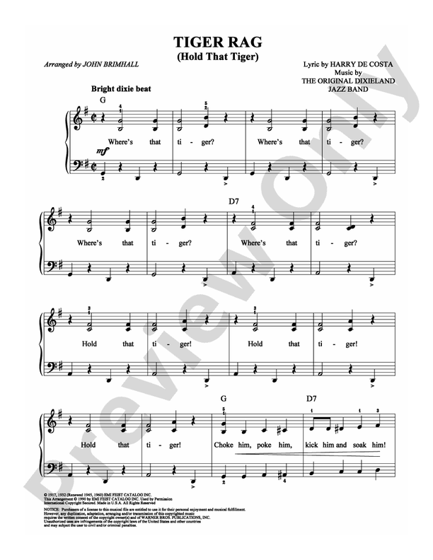 Tiger Rag (Hold That Tiger): Easy Piano: Original Dixieland Jazz Band - Digital Sheet Music Download
