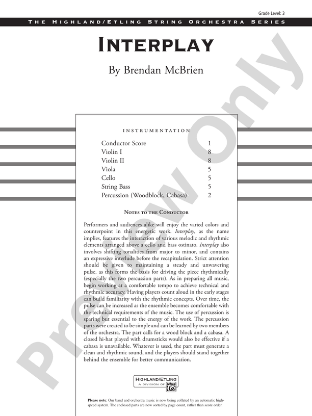 Interplay: String Orchestra Conductor Score & Parts: Brendan McBrien ...