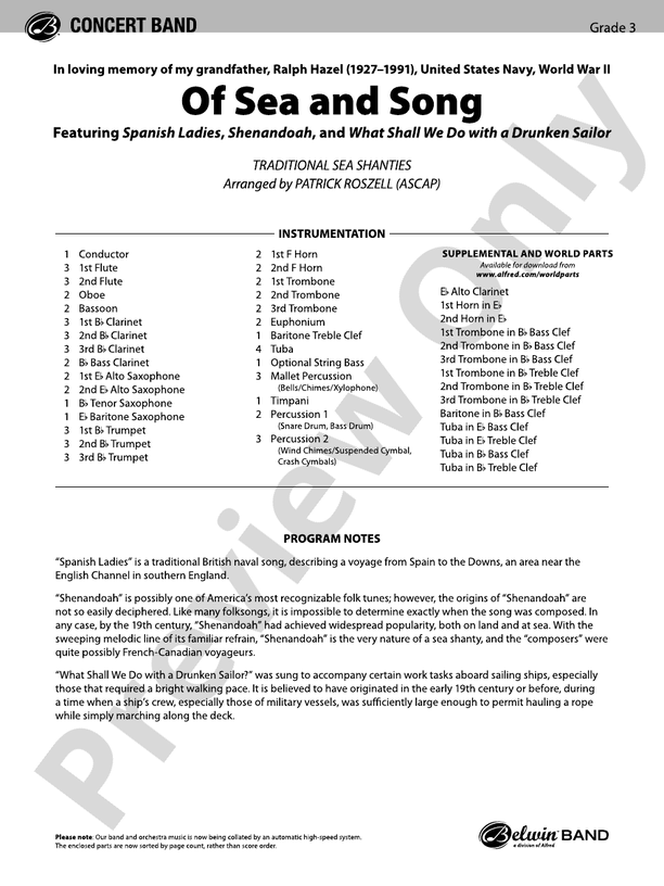 Of Sea and Song: Concert Band Conductor Score & Parts - Digital Sheet ...
