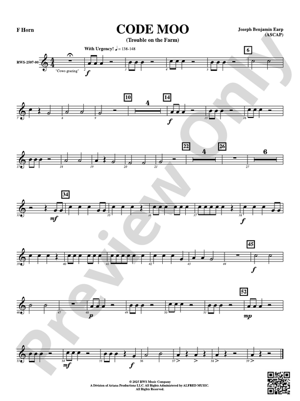 Code Moo (Trouble on the Farm): F Horn: F Horn Part: Joseph Benjamin ...
