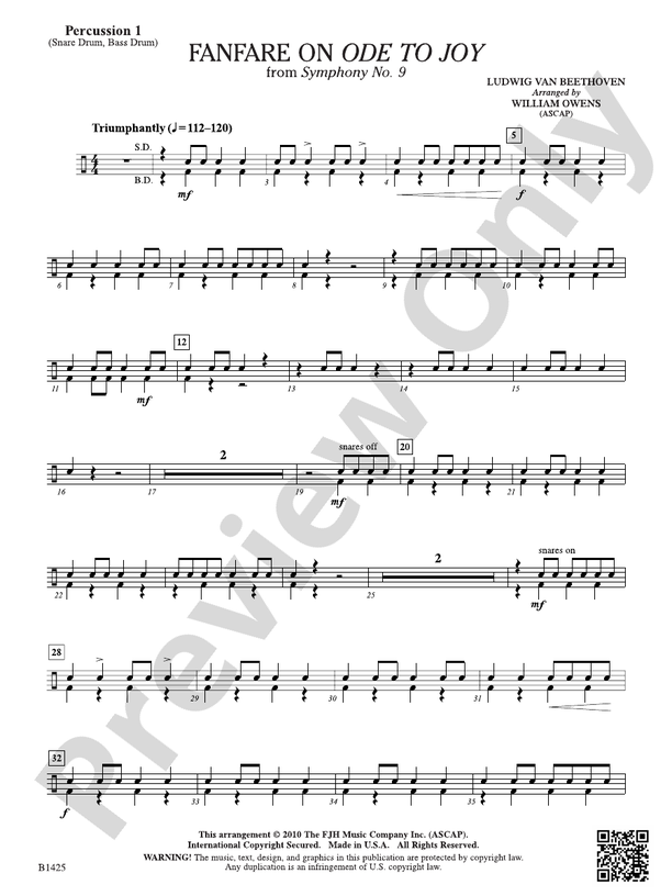 Fanfare on "Ode to Joy" from Symphony No. 9: Percussion 1: Percussion 1 ...