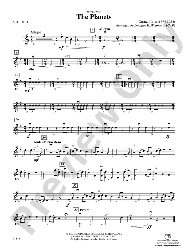The Planets, Themes from: 1st Violin: 1st Violin Part - Digital Sheet ...