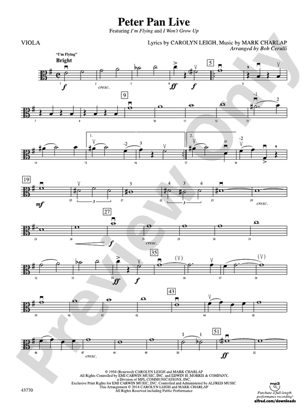 Peter Pan Live: Viola: Viola Part - Digital Sheet Music Download