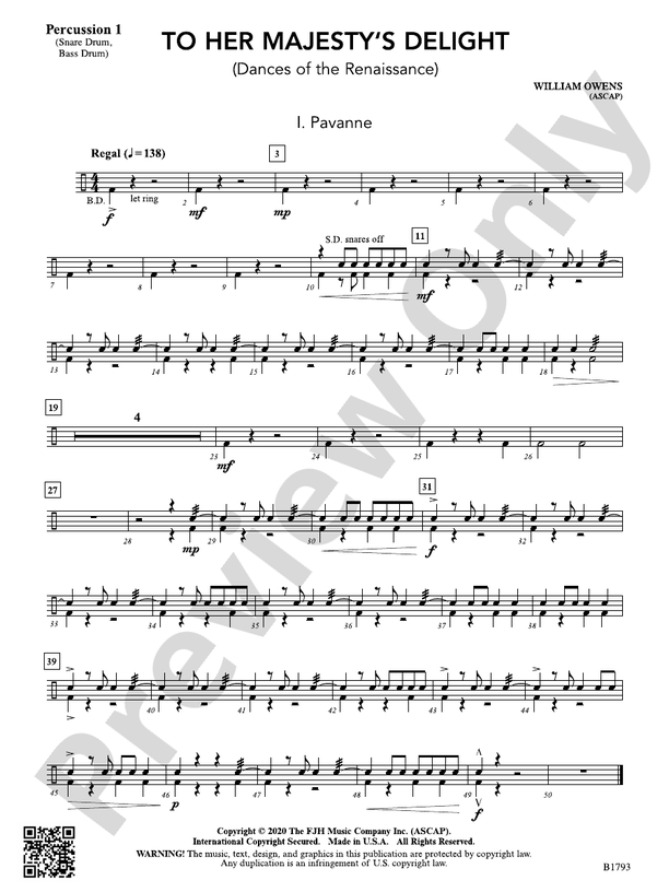 To Her Majesty's Delight: Percussion 1: Percussion 1 Part: William Owens - Digital Sheet Music ...